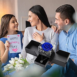 WALFITE Mothes Day rose Gifts for Women Preserved Rose Gifts for Girlfriend Preserved Real Rose with 100 Languages I Love You Necklace Mom Day Gifts for Her,Anniversary Romantic Gifts for Wife（Pink）