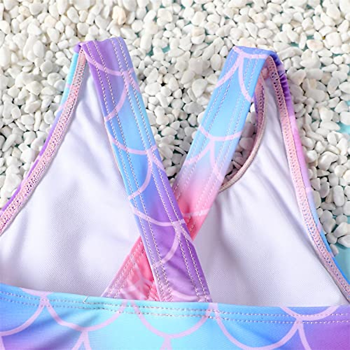 PATPAT Baby Girl Sleeveless Ruffle Swimwear Infant Girl Bow Mermaid Backless One-Piece Swimsuit Colorful 18-24 Months