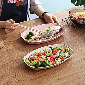 DOITOOL Rectangular Platter Wheat Straw Dinner Plate Tea Cup Saucer Coffee Mug Tray Steak Pizza Salad Pasta Pie Dessert Serving Tray (Random Color)