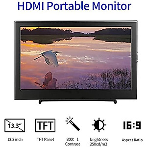 Kenowa 13.3 inch Portable Monitor, PC 16:9 Display with HDMI VGA External Screen for Raspberry pi/Computer/Laptop/PS3/PS4 Xbox,Built-in Stand,HD Resolution 1366x768 60HZ