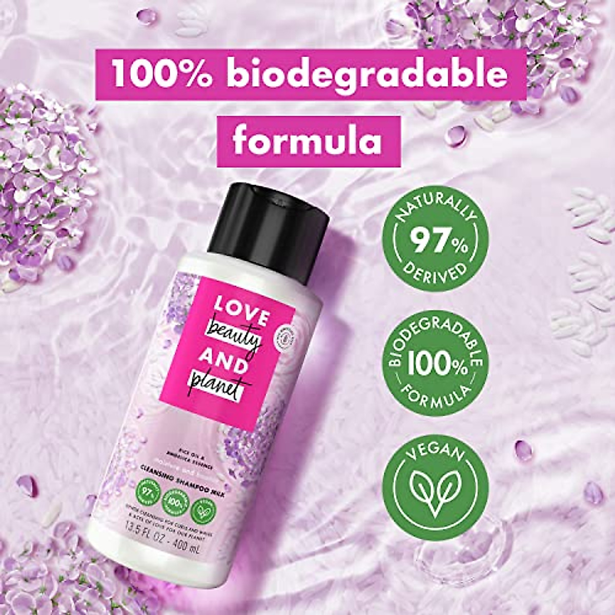 Love Beauty and Planet Shampoo Milk Moisture and Bounce for Waves and Curls Rice Oil and Angelica Essence 100 percent Biodegradable Shampoo 13.5 oz