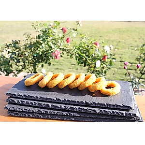 Fansch 5 Pack 12" x 5.5" Black Natural Slate Cheese Board with Natural Edge for Kitchen Dining Party, Stone Plates for,Cake Fruit Meat Appetizers Dried Fruits Display board, Set of 5 (12"x5.5")