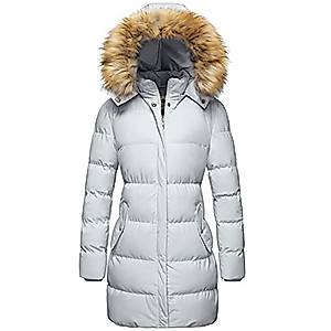 WenVen Women's Winter Puffer Coat Parka Jacket with Fur Removable Hood (Grey,XL)
