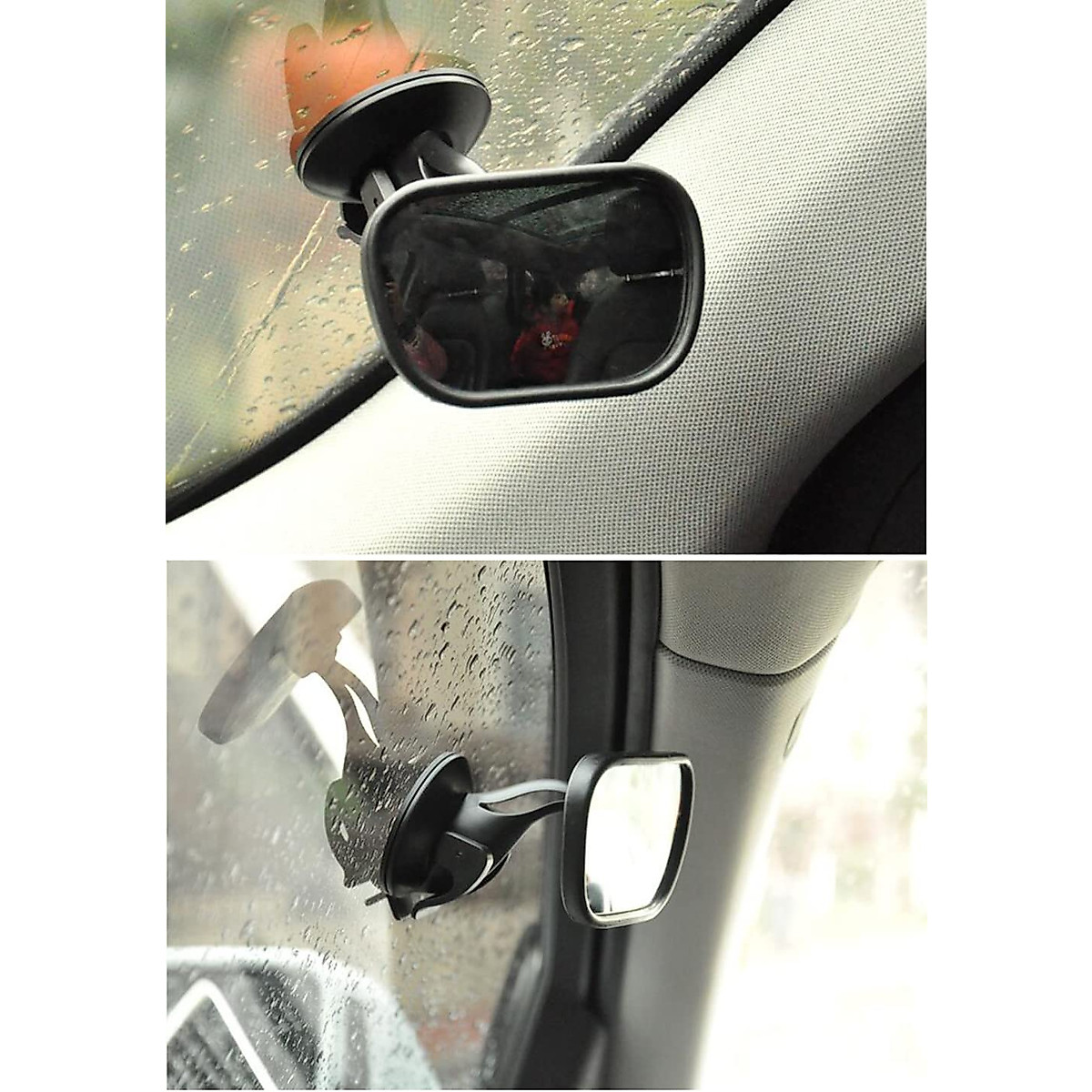 1Set Black 360 Degree Adjustable Safety Baby Child Backseat Mirror Shatter-Proof Acrylic Baby Mirror Car Rearview Toddler Suction Visor Mirror Baby View Mirror for Auto Back Seat