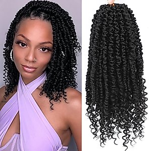 Passion Twist Crochet Hair,12 Inch 9 Packs Pretwisted Passion Twist Hair, Soft Pre Looped And Pre twist Crochet Hair For Women，Short Black Curly Crochet Braids(12",1B#)