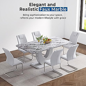Tatub 70.87" Modern Dining Table Set for 6-8, Faux Marble Dining Table with 6 PU Leather Chairs, Rectangular Dining Room Table with Grey Marble Tabletop for Dining Room, Kitchen, Living Room