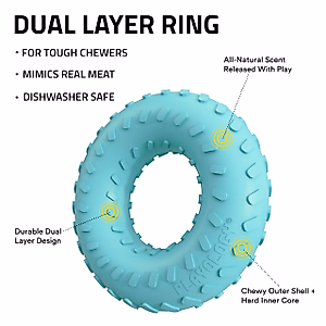 Playology Dual Layer Ring Toy for Large to X-Large Dogs 50lbs & up | Engaging All-Natural Peanut Butter Scented Durable Dog Chew Toy for Power Chewers | Easy to Clean, Interactive & Non-Toxic