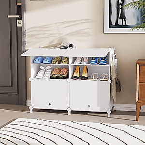 AWTATOS Shoe Rack, 4 Tier Shoe Storage Cabinet with Door, 16 Pair Shoe Organizer Shelves for Closet Hallway Bedroom Entryway, White