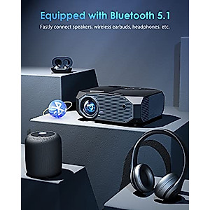 YOWHICK Native 1080P Projector with 5G WiFi and Bluetooth, 10000L Outdoor Portable Video Projector Support 4K, Home Theater Movie Projector Compatible with HDMI, USB, Laptop, Smart Phone, Black