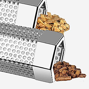 BBQ Outdoor Picnic Stainless Steel Smoked Pellet Tube, Camping Outing Barbecue Grilling Meat Flavor Bacon Smokey Accessories, 5/6/7 Inch Square Hexagonal Smoker Pipe for Hot/Cold Smoking (8 inch)