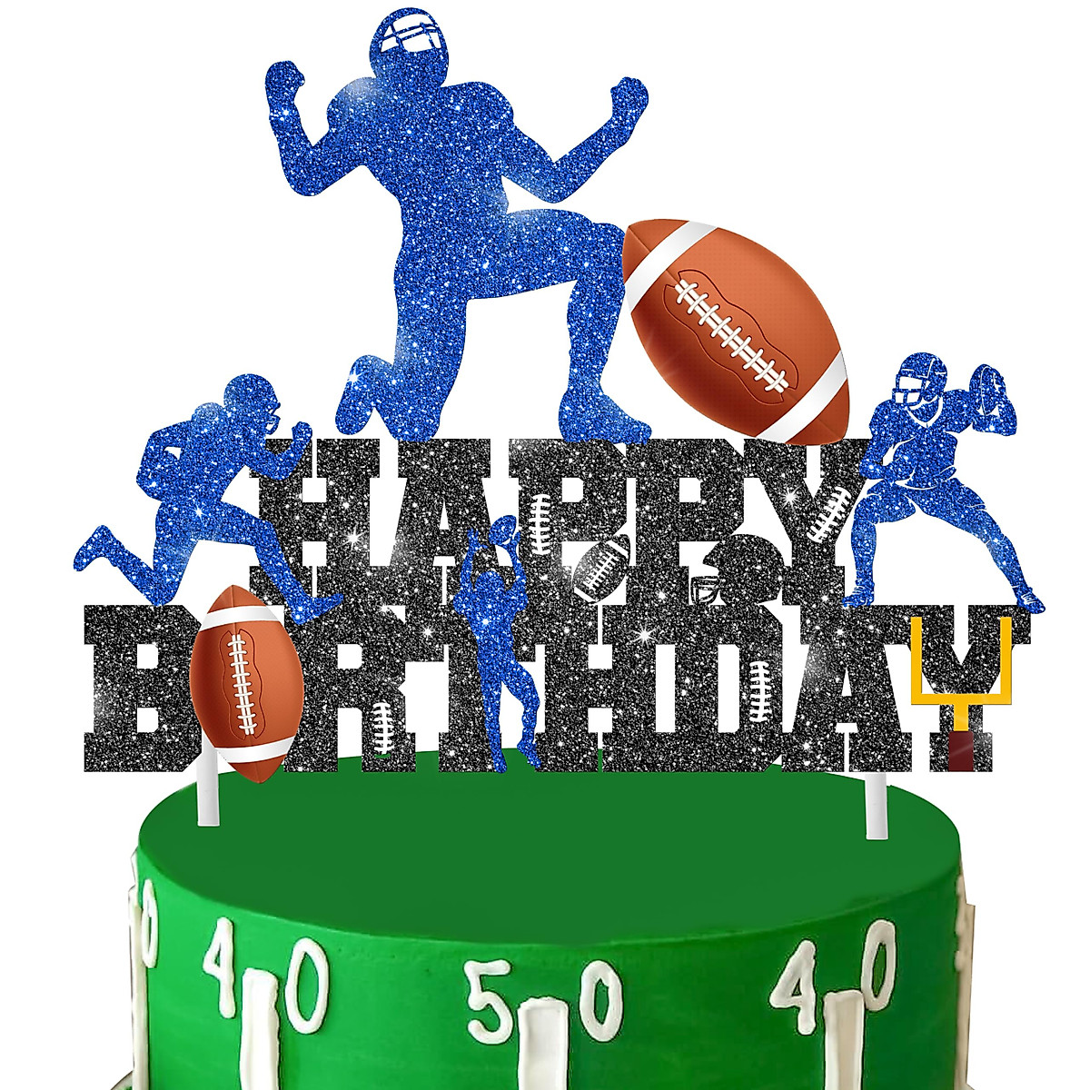 Football Birthday Cake Topper Football Theme Birthday Party Decoration Rugby Ball Player Cake Pick football Cake Topper for Sport Theme Baby Shower Supplies