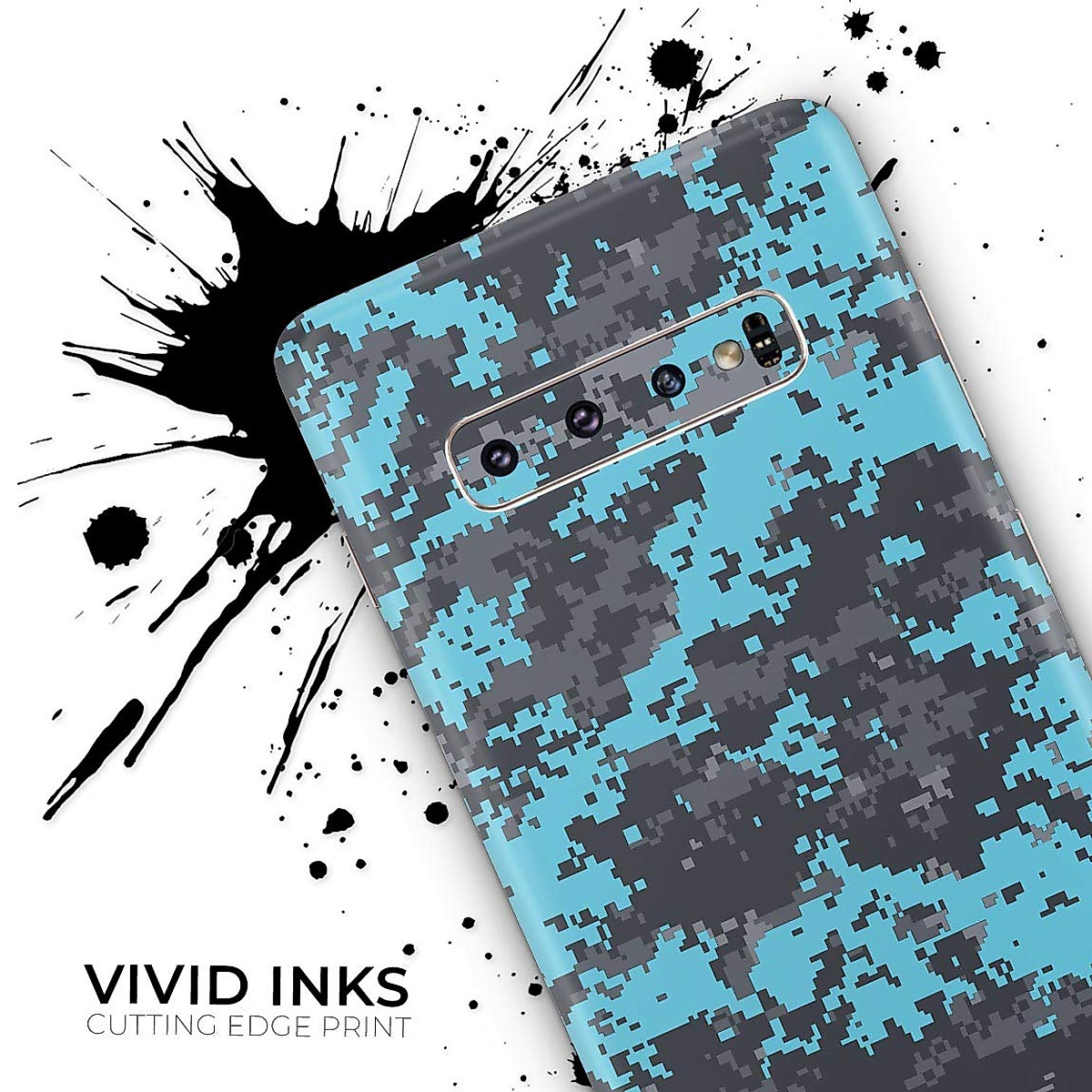 DesignSkinz Bright Turquoise and Gray Digital Camouflage Protective Vinyl Decal Wrap Skin Cover Compatible with The Samsung Galaxy S20 (Screen Trim & Back Glass Skin)