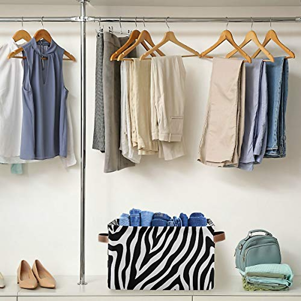 Abstract Animal Zebra Print Large Storage Basket Collapsible Storage Bin Organizer Cube Laundry Hamper for Clothes Bedroom Nursery Toys Shelf College Dorm