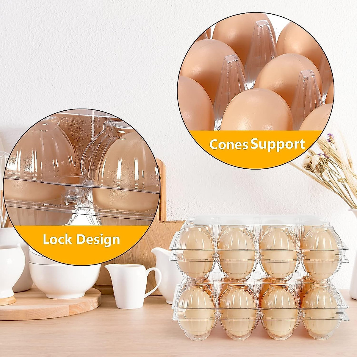 Youeon 60 Pack Plastic Egg Cartons 12 Count, Clear Egg Cartons for Chicken Eggs 3x4 Grid, Reusable Egg Cartons Bulk Perfect for Family, Farm, Markets, Display, Camping -Medium