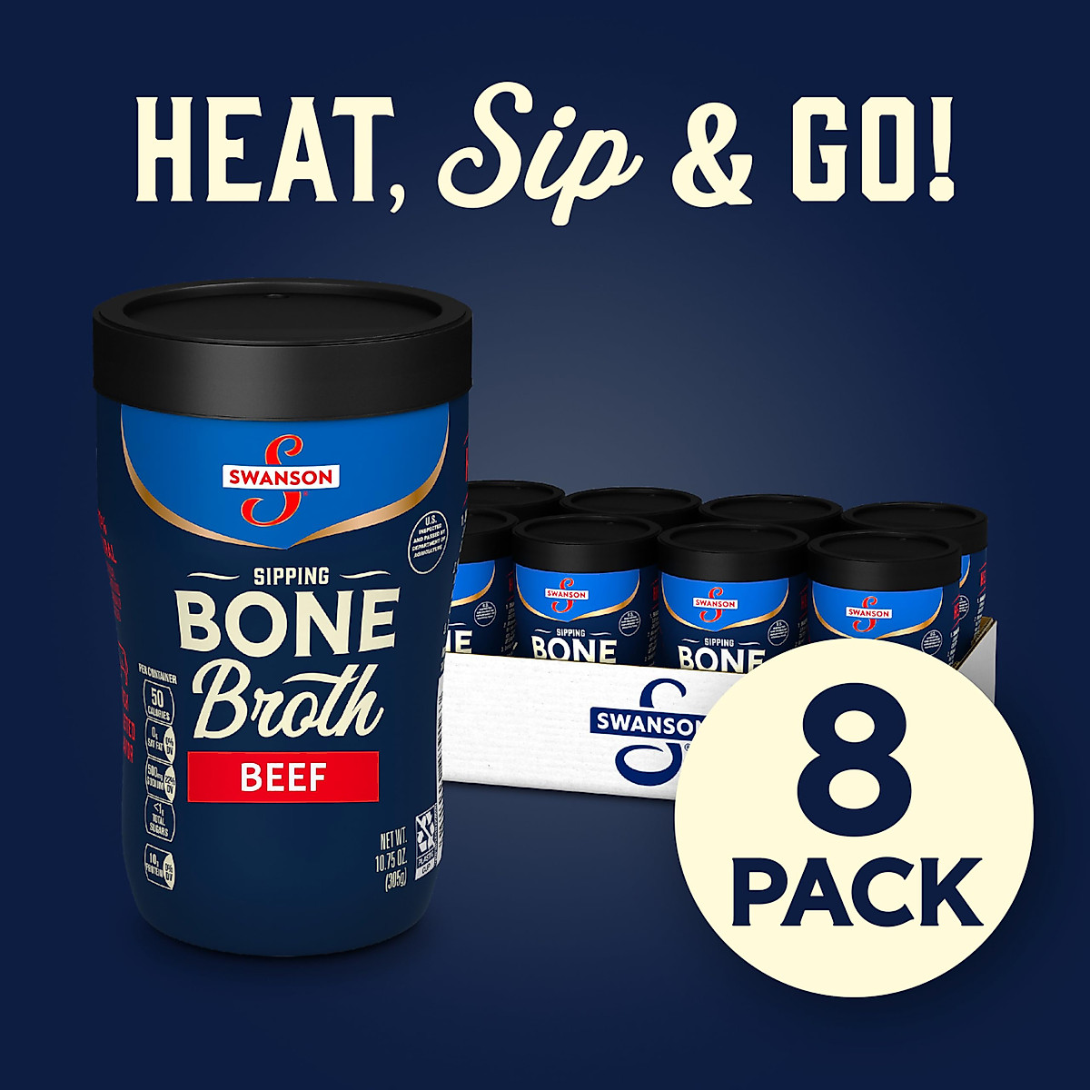 Swanson Sipping Bone Broth, Beef Bone Broth, 10.75 OZ Cup