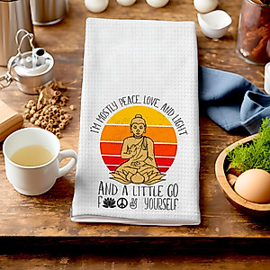 I'm Mostly Peace, Love and Light Adult Funny Retro Yoga Kitchen Tea Bar Towel Gift for Women