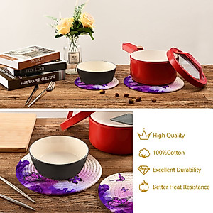 ALAZA Purple Butterflies Flowers Hydrangeas Iris PotHolders Trivets Set Cotton Hot Pot Holders Set Farmhouse Coasters,Hot Pads,Hot Mats for Kitchen Counter Decorative