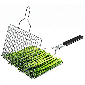 Foldable Grill Basket,Portable Stainless Steel BBQ Barbecue Grilling Basket,With Removable Handle,For Vegetables,Steak,Fish,Shrimpand Whether At Home or OutdoorsBBQ,It Is A Very Practical Barbecue Tool