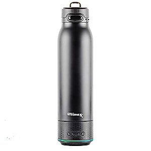 Vacuum Insulated Premium Water Bottle with Rechargeable Bluetooth Speaker - Steel Double Wall Design + Lights, Convenient drinking spout, Lid Lock, and Carry Handle (700ml/23.6 oz) (Black)