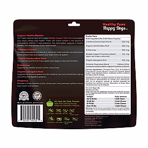 Vitamin Paws Cranberry Supplement for Dogs | Urinary Tract and UTI Support Chews | Incontinence and Bladder Control Nutritional Bites with D Mannose, Marshmallow Root, Probiotics, for Liver, Kidney