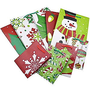 JOYIN 20 Christmas Goody Gift Bags with Handles Assorted Sizes, Holiday Paper Goodie Bag for Xmas Gift-Giving, Classroom and Party Favors