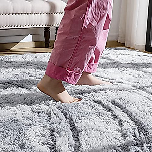 Softlife Fluffy Rug for Living Room, 5x8 Feet Plush Area Rug for Bedroom, Tie-Dyed Grey Furry Shag Rug for Aesthetic Christmas Room Decor, Soft Modern Fuzzy Faux Fur Carpet for Kids Nursery Room Dorm