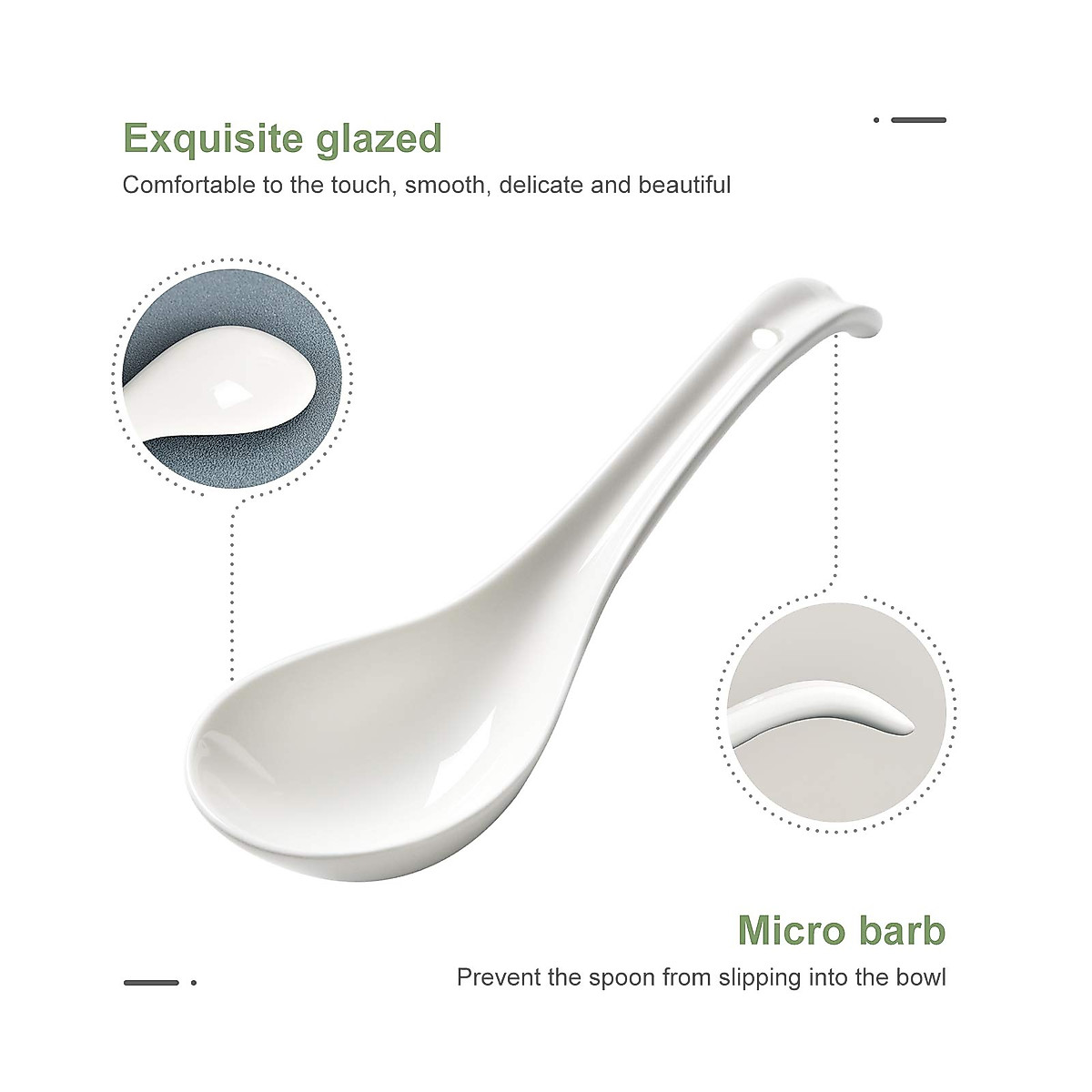 NJCharms Ceramic Soup Spoons Set of 6, 6.8 inch Large Asian Soup Spoon sets Suitable for Pho, Ramen, noodles, White