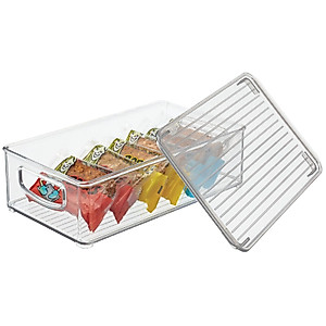 mDesign Plastic Pantry Storage Box Container with Lid and Built-In Handles - Organization for Flour, Cereal, Pasta, Rice, or Food in Kitchen Cupboard, Ligne Collection, 8 Pack, Clear/Clear