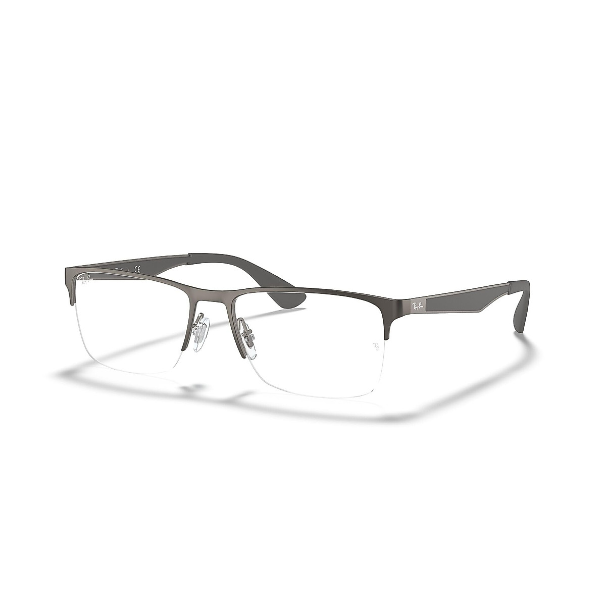 Ray-Ban RX6335 Rectangular Prescription Eyeglass Frames, Matte Gunmetal/Demo Lens, 56 mm