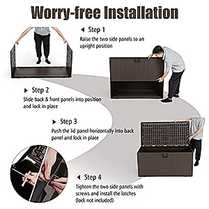 Goplus 105 Gallon Deck Box, Extra Large Resin Storage Box with Lockable Lid for Cushions & Patio Furniture, Water Proof & UV Resistant, Outdoor Weather Resistant Deck Storage Box for Garden Pool Lawn