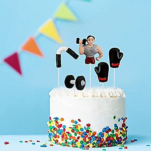 Ercadio 5 Pack Resin 3D Weight Lifting Workout Cake Toppers with Barbell Boxing Gloves Nunchaku Cake Picks Bodybuilding Cake Decor Fitness Gym Theme Cake Toppers for Birthday Party Supplies