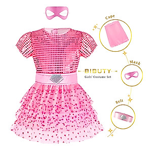 BIBUTY Kids Princess Dress Up Clothes for Little Girls, Pretend Play & Dress Up Princess Costume Set with ith 4 Set of Supergirl Costume with Capes and Masks, Toys Gifts for 3-6 Toddler Little Girls