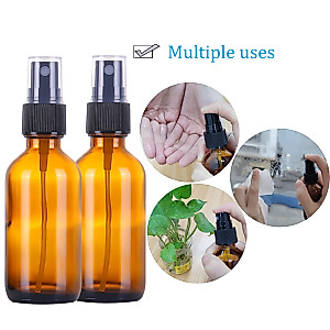 LUFEVRM 2oz Amber Glass Spray Bottles,Empty Small Perfume Travel Refillable Reusable Fine Mister Spray Bottle for Hair,Cleaning Solutions,Aromatherapy and Essential Oil with Extra Nozzle(2 Pack)