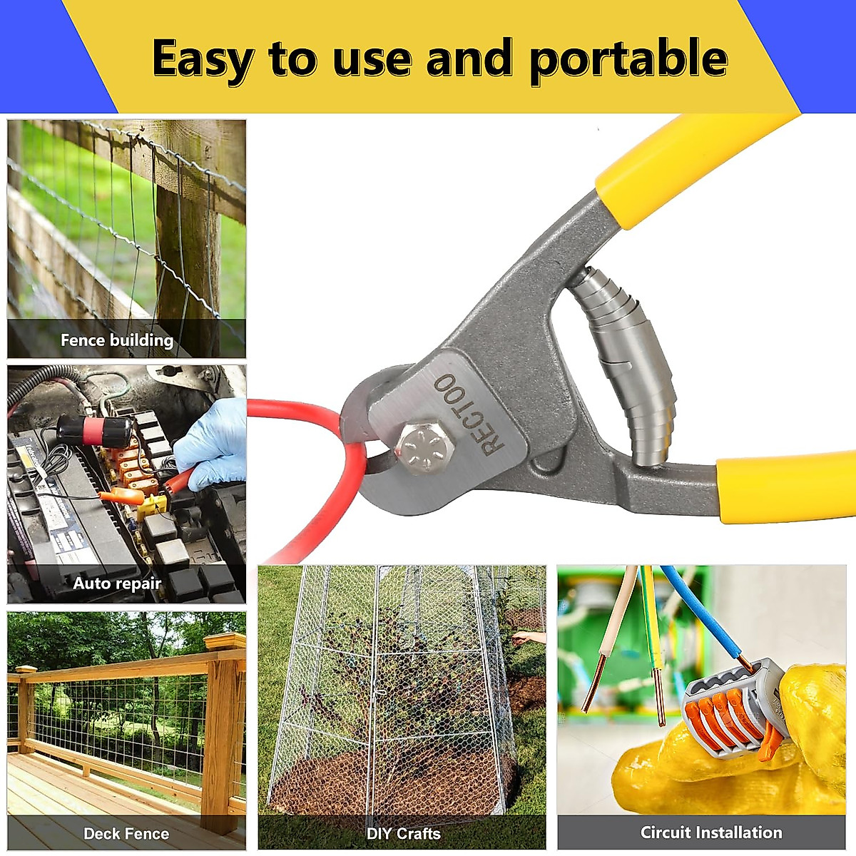 RECTOO Cable Wire Cutters (RT02), Forged from Heavy Duty Stainless Steel metal, 8 Inch small Wire Rope Cutter Tool upto 1/4" for stainless steel wire rope, bike brake cable, railing cable