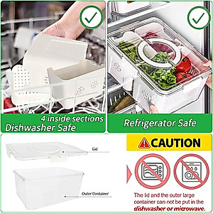 Tyyfnn Fruit Storage Containers with Lids and Handle, Portable Food Storage Container with 4 Removable Colanders for Berry Vegetable Fruit Fresh Produce, Refrigerator Organizer Bins