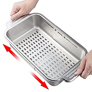 Choxila Extendable Over the Sink Colander Stainless Steel Strainer Basket - Wash Vegetables and Fruits, Drain Cooked Pasta and Dry Dishes - Extendable (8.3 W x 13.2-17.5 L x 3 H)