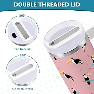 ARGTILDN 40 oz Tumbler Tropical Toucans Birds Insulated Travel Mug with Handle and Straw Lid Stainless Steel Vacuum Coffee Cup Tea Beverage Container Water Bottles for Car Sports office