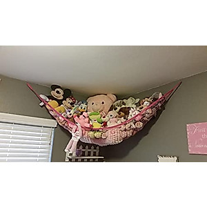 Toy Hammock, Huijukon Jumbo Corner Toy Hammock Toy Storage Net Hammock Collection Organizer for Stuffed Animals Squishmallows Cuddly Plush Soft Toys | Size: 86" x 60" x 60" (Pink)