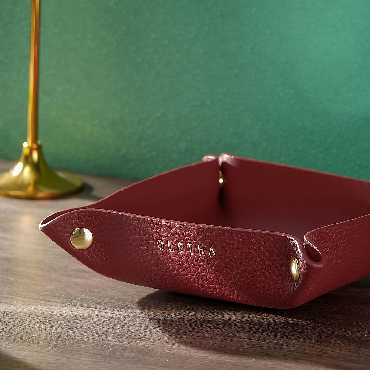 OLETHA Small Foldable Valet Tray - Aesthetic Desk Organizer for Home, Office & Travel - Portable Catch All Bowl for Keys, Jewelry & Essentials - Red