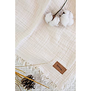 BROSS 100% Cotton Unisex Baby Blanket, 4-Layers, 110 * 120 cm, Swaddle Blanket for Newborn Babies, Soft Silky Blanket for Babies, Newborn Receiving Blanket, Baby Muslin Blanket Soft (Ecru)