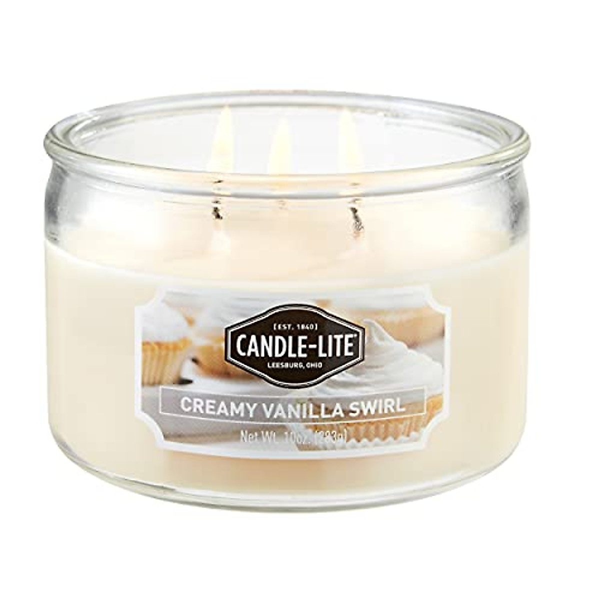 Candle-lite Scented Candles, Creamy Vanilla Swirl Fragrance, One 10 oz. Three Wick Aromatherapy Candle with 20-40 Hours of Burn Time, Off-White Color