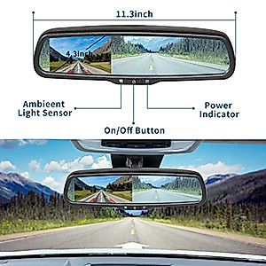 EWAY Tailgate Handle Backup Reverse Camera with 4.3 inch Rear View Mirror Monitor Kit for Dodge Ram 1500 2500 3500 2002-2008 Vehicle Safety Auto Reversing Parking Camera