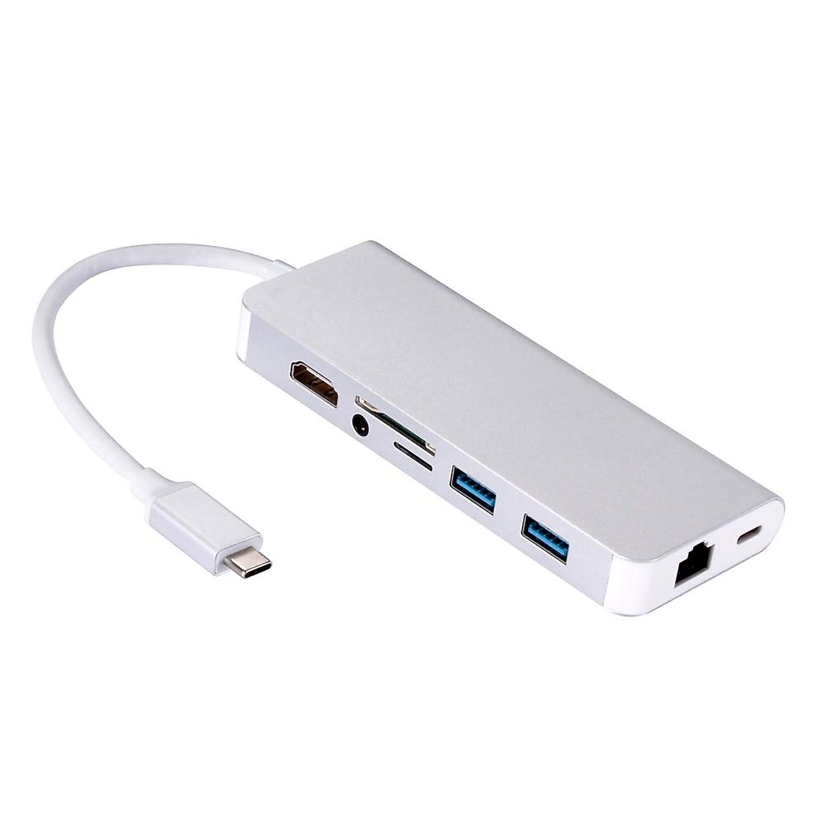 Jiali USB-C 4K Hub Converter Type-c Turn hdmi Gigabit Network Card Multi-Function Converter HDMI+RJ45+PD+Audio+USB3.02+SD+TF Eight-in-one Expansion Dock Multi-Function HUB(Silver Gray)