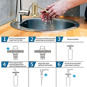 Soap Dispenser for Kitchen Sink,300ml Sink Soap Dispenser,Stainless Steel Bathroom & Kitchen 360° Rotation Sink Soap Dispenser for Hand Sanitizer & Dish Soap(Gold)
