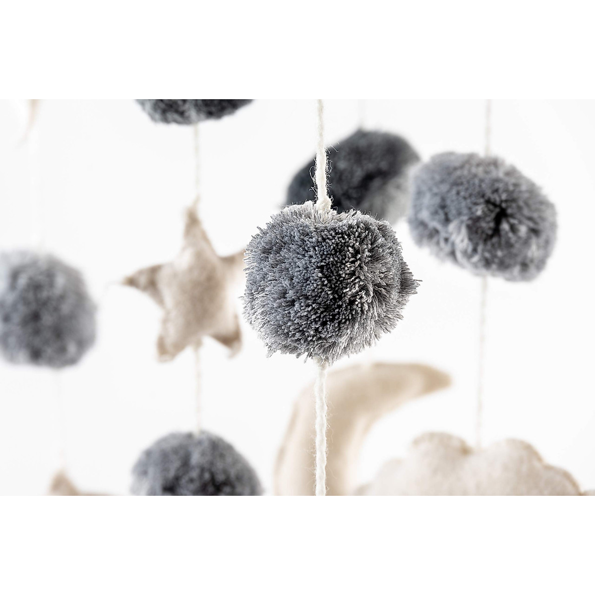 Mud Pie Pom Pom Stars and Clouds Celestial Crib Mobile - White and Grey, White/Grey
