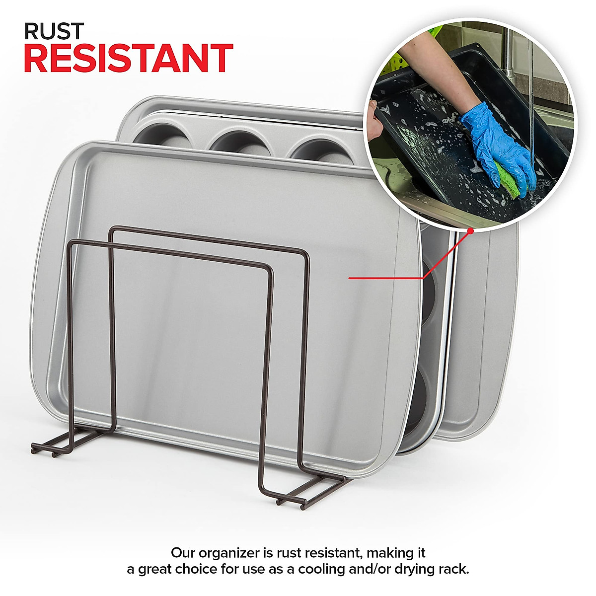 Stock Your Home Bronze (2 Pack) Steel Baking Pan Organizer Rack for Cabinet or Counter, Holder for Kitchen Cutting Boards, Pot Lids, or Cookie Sheets - Rust Proof Wire, Drying Storage