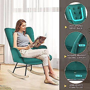 K Knowbody Rocking Chair Nursery, Boho Nursery Glider Rocker Modern Accent Chair for Bedroom, Living Room, Tufted Upholstered Armchair with Linen Fabric, Nursing Chairs for Mom and Baby, Green