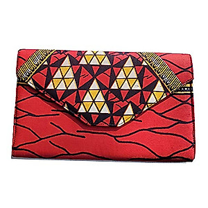 Red African Diamond Print Clutch Purse