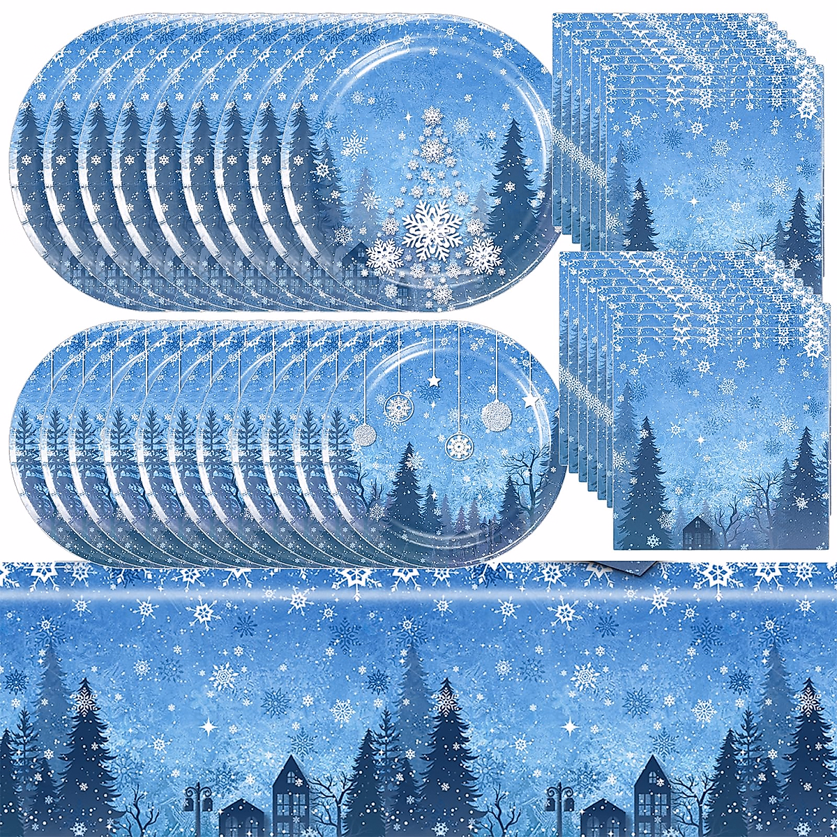 DragzwS Winter Snowflake Paper Dessert Plates Set, Kids Frozen Birthday Party Supplies Plates Snowflake Decorations 20 Guest Paper Dinner Plates, Napkins, Tablecover Snow Princess Party Decorations