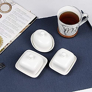NAGU Mini Square Butter Dish with Lid, White Procelain Domed Cheese Dish with Handle Individual Serving Small Butter Tray, Cute Ceramic Dessert Serving Bowl for Table, Countertop, Refrigerator